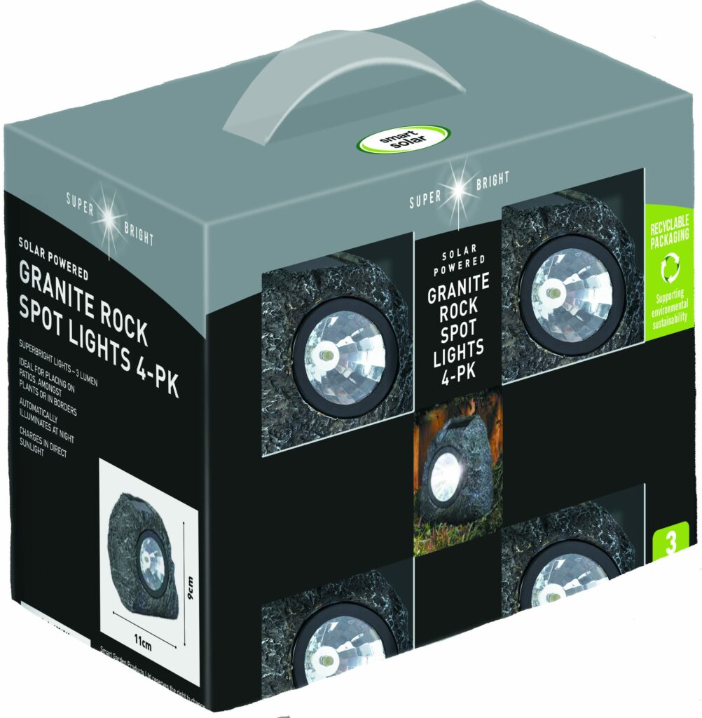 Super Bright Solar Powered Rock Spotlights – 4 Pack - Hillier
